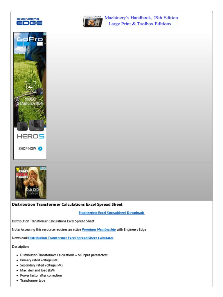 Distribution Transformer Calculations Excel Spread Sheet | PDF