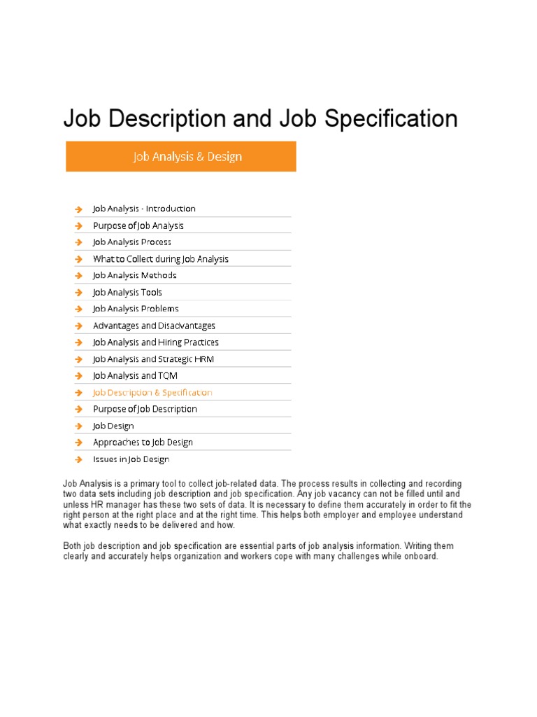 Job Description vs. Job Specification Guide | PDF | Recruitment ...