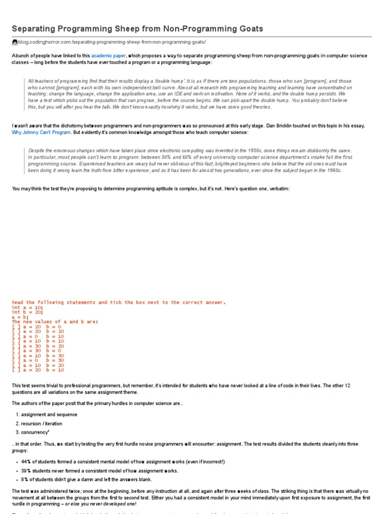 Separating Programming Sheep From Non-Programming Goats | PDF | Programmer | Computer Science
