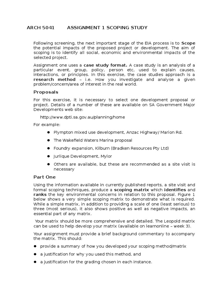 Developing a Scoping Matrix and Guidelines for a Baseline Study to ...