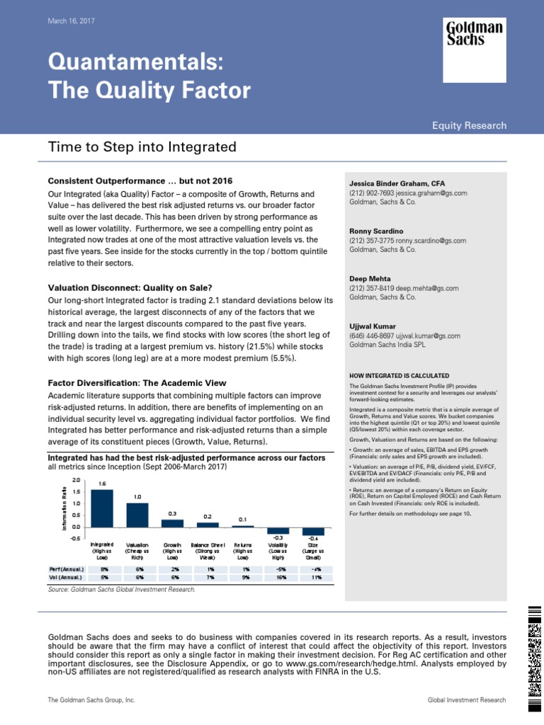 Integrated Quality Factor Analysis | PDF | Goldman Sachs | Valuation ...