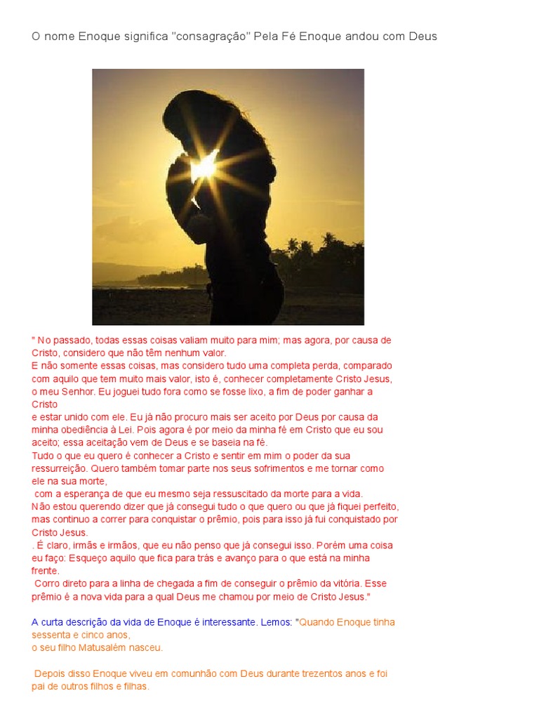 Andar Com Deus - O Nome Enoque Significa - Consagração - Pela Fé Enoque ...