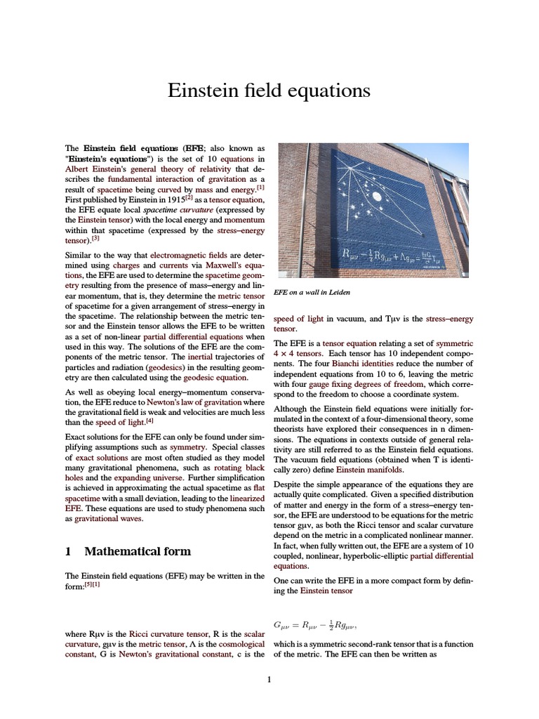 Einstein Field Equations 1 Mathematical Form Pdf