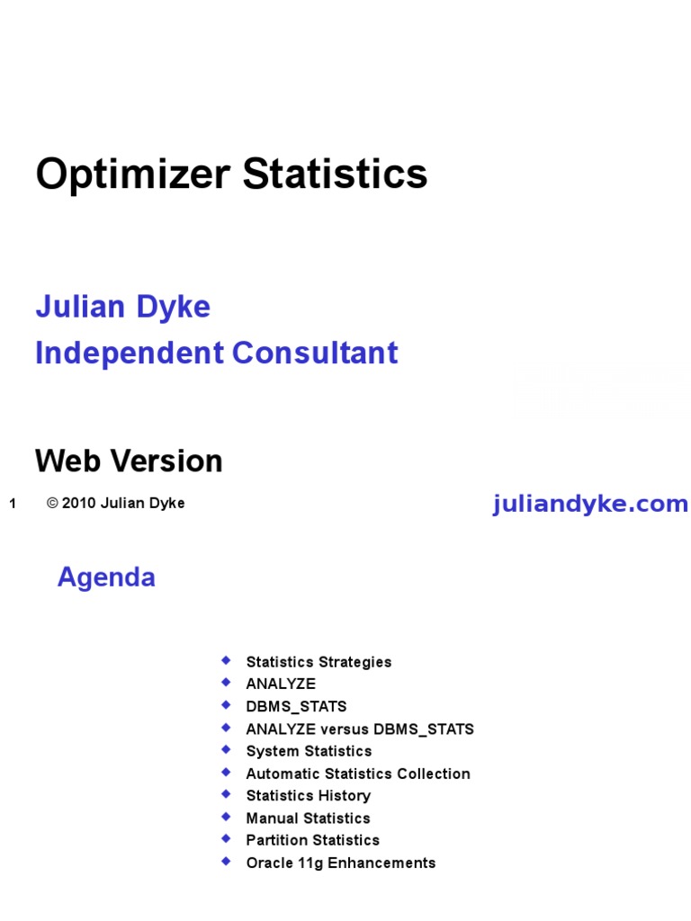 Optimizer Statistics | PDF | Database Index | Oracle Database