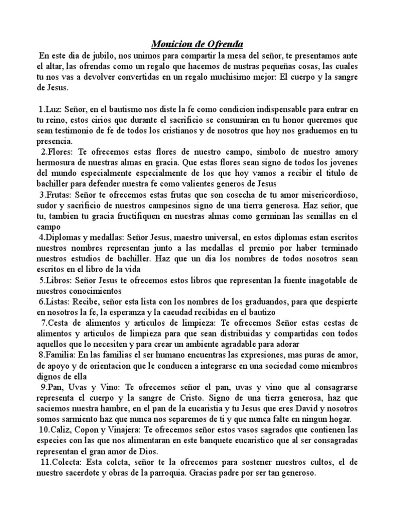 Monicion de Ofrenda | PDF | eucaristía | Rituales