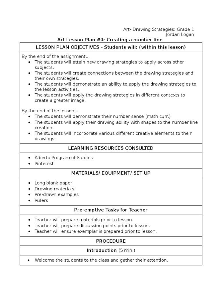 Art Lesson Plan 4 - Creating A Number Line | PDF | Lesson Plan | Drawing