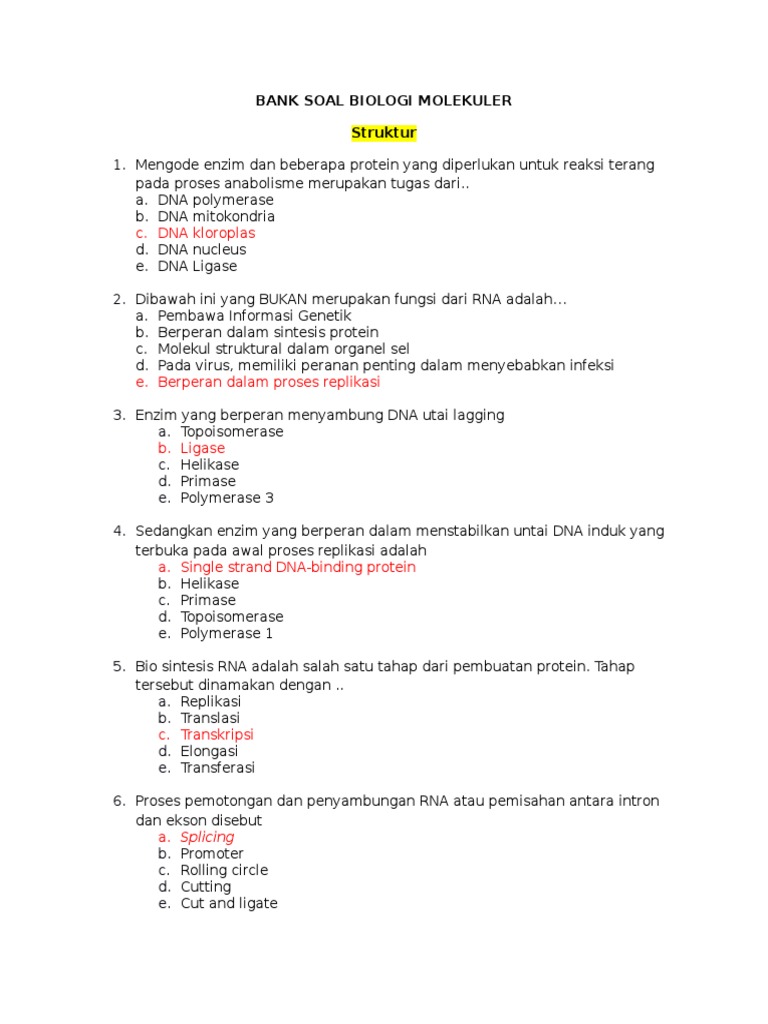 Bank Soal Biomol | PDF