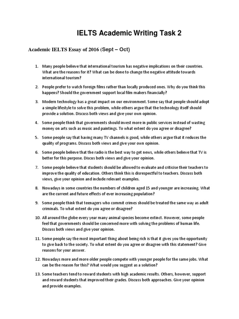 IELTS Academic Writing Task 2 | PDF | Tourism | Adolescence