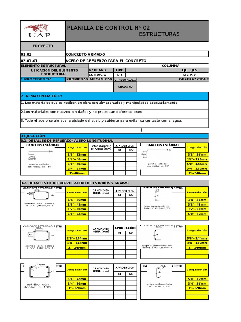 Formatos de Control de Acero en Estructuras | PDF | Hormigón | Acero