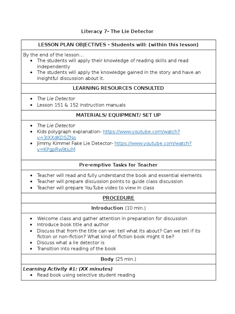 Teaching the Lie Detector Concept | PDF | Polygraph | Lesson Plan