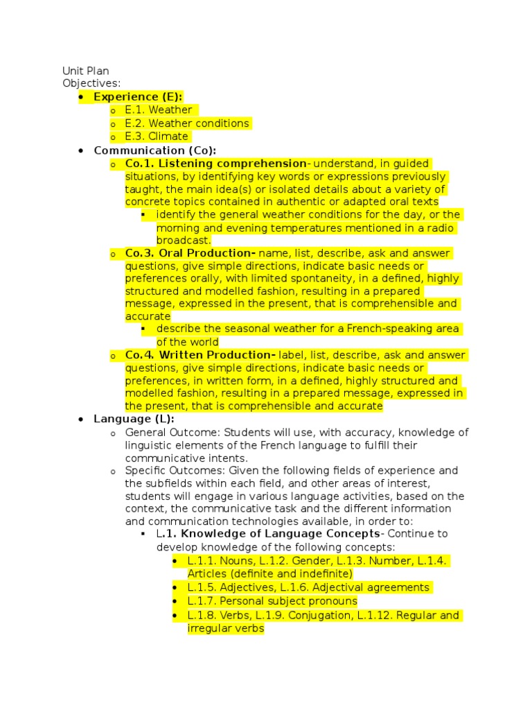 Unit Plan | PDF | Semantics | Language Mechanics