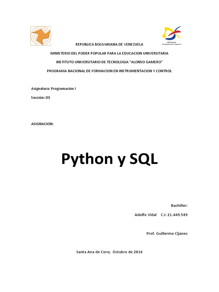 Python y SQL-Programacion I-Adolfo Vidal PDF | PDF | SQL | Python ...