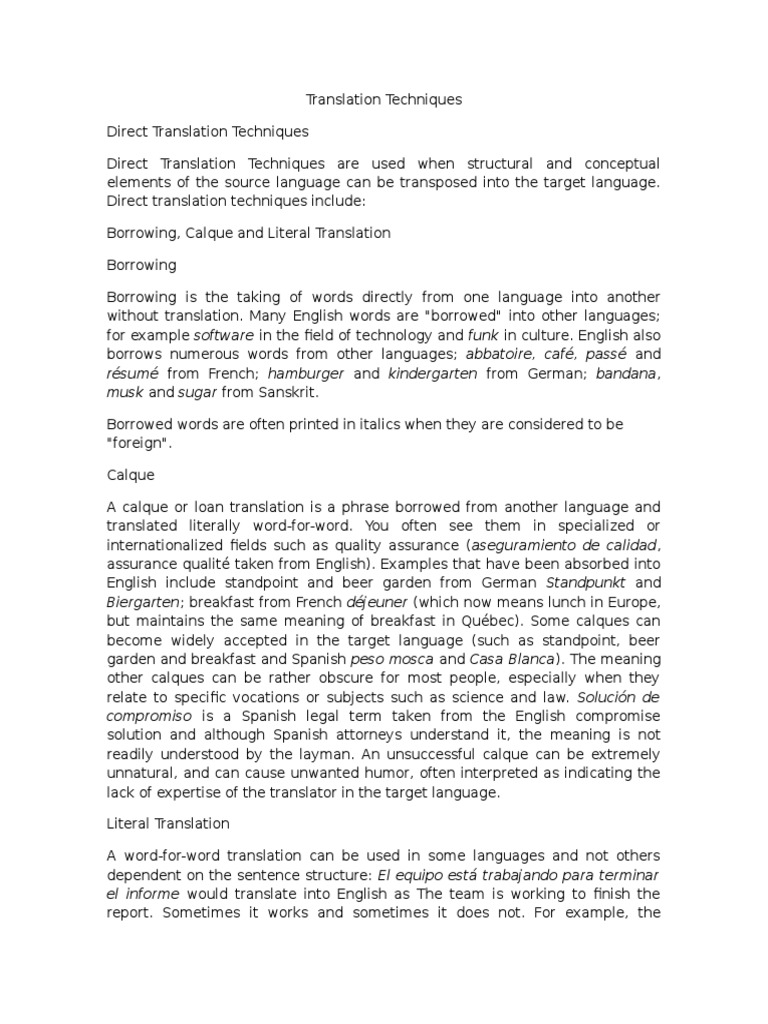 Translation Techniques | PDF | Translations | English Language