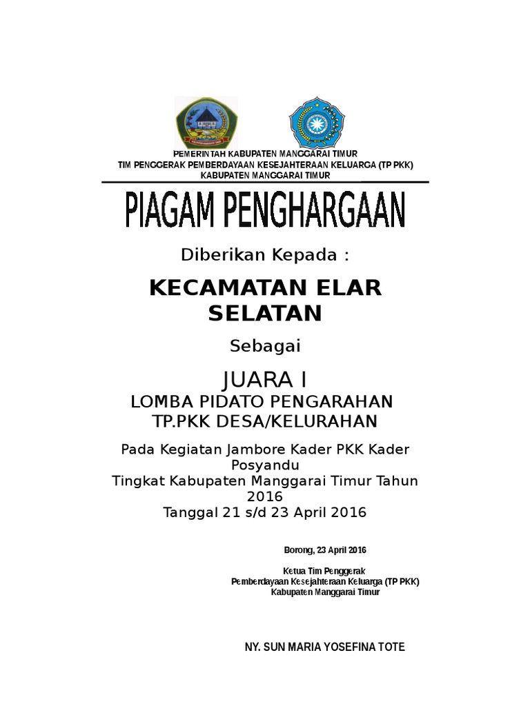 Piagam PKK Lomba Pidato | PDF