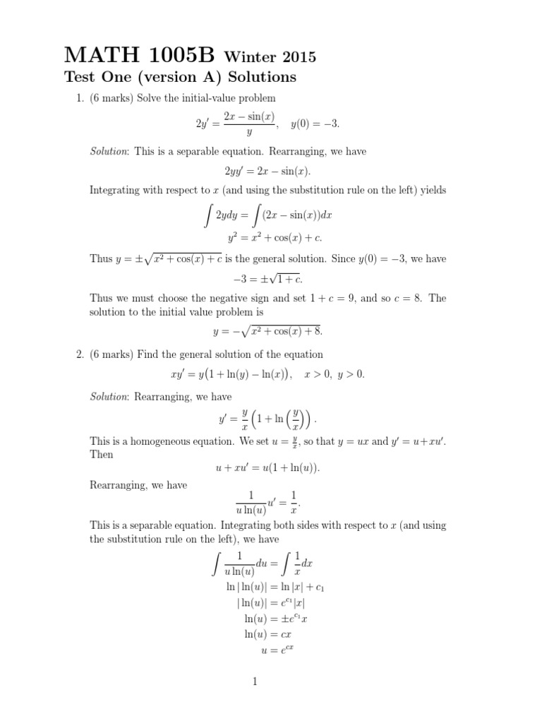 Solutions to Several Initial Value and Differential Equation Problems ...