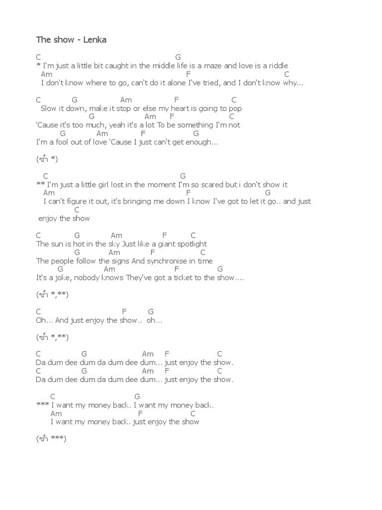 Lenka The Show Guitar Chords