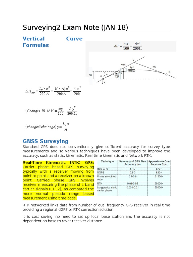 Surveying2 Exam Note (JAN 18) : Vertical Curve Formulas | PDF ...