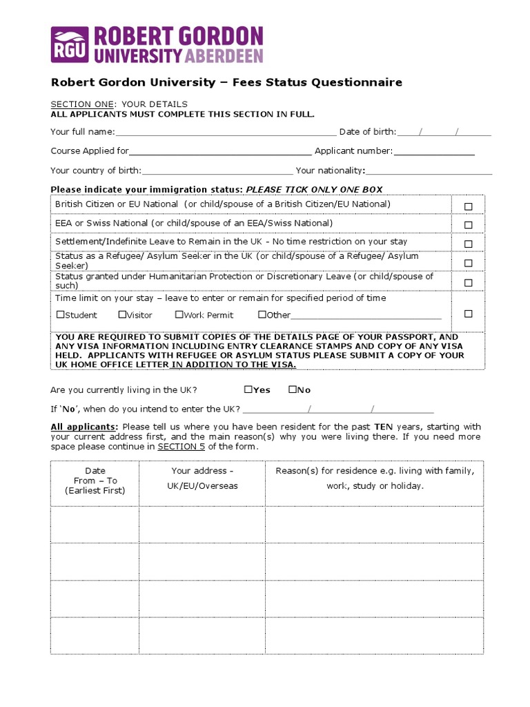 Fee Status Questionnaire | PDF | Travel Visa | Passport