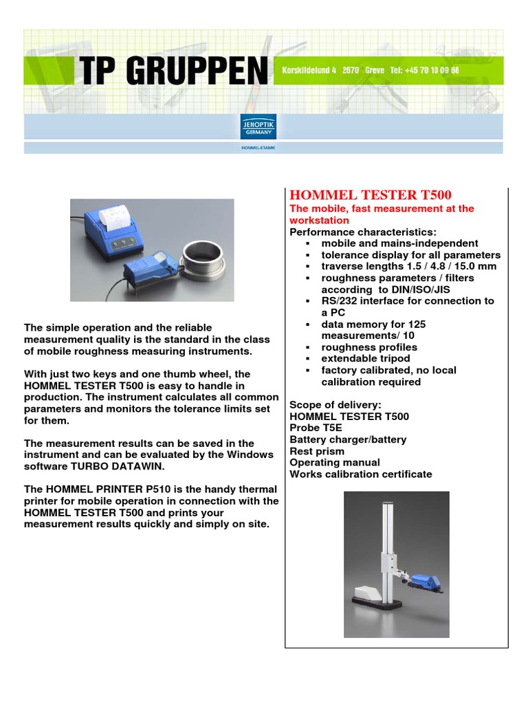 T500 | PDF | Surface Roughness | Calibration