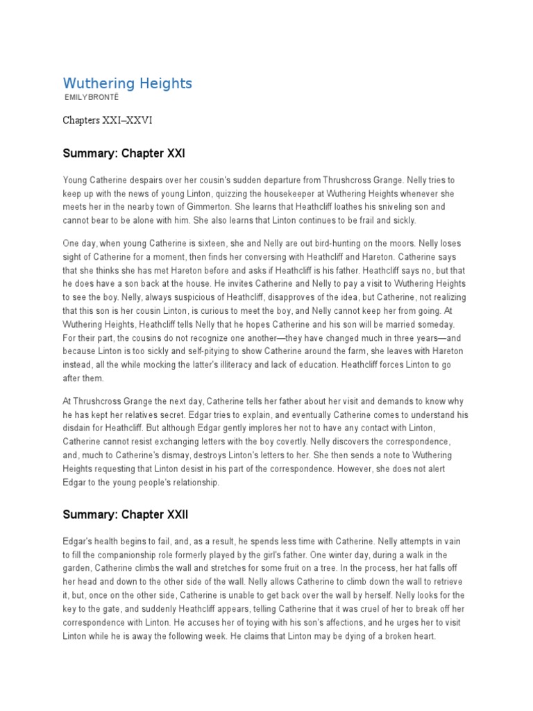 Wuthering Heights: Chapters 21-26 Summary | PDF | Mystery, Thriller ...