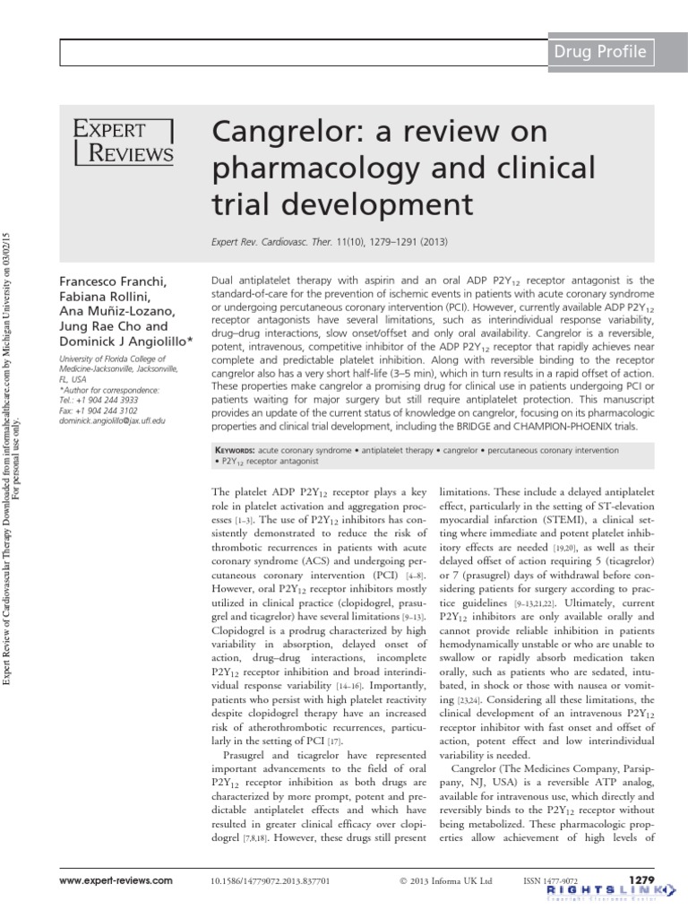 Cangrelor: A Review On Pharmacology and Clinical Trial Development ...