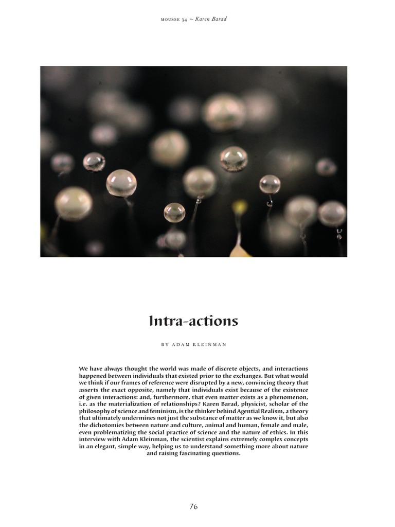 Intra-Actions Interview of Karen Barad | PDF | Field (Physics ...