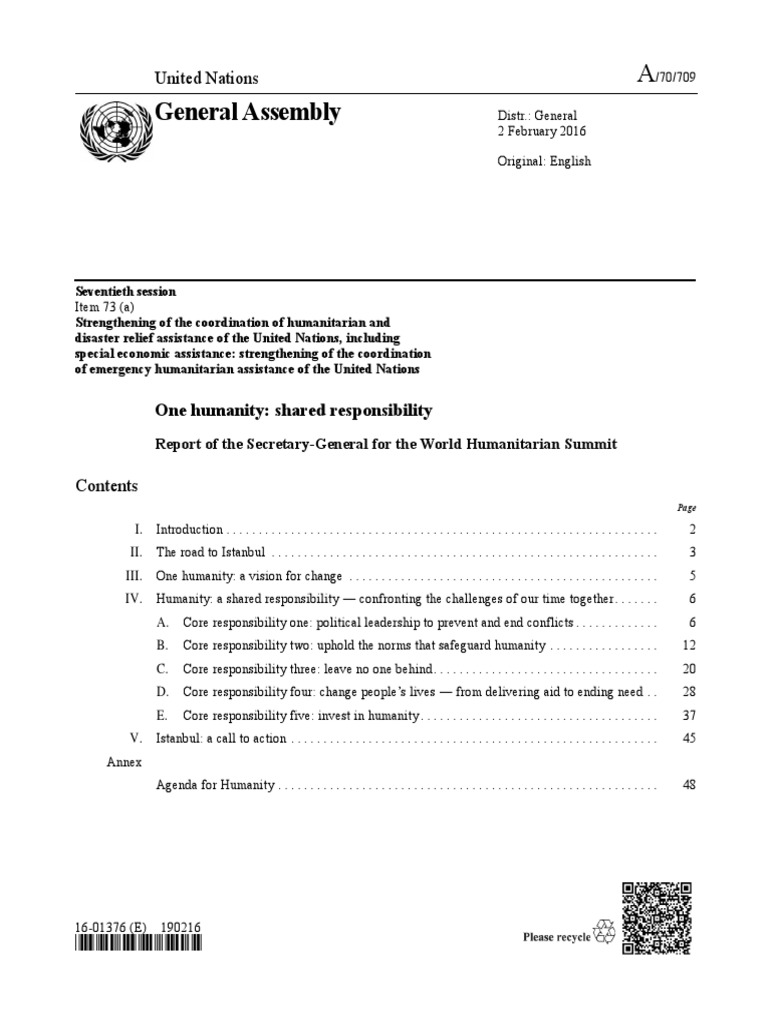 Secretary-Generals One Humanity Report For Whs 2016 | PDF ...