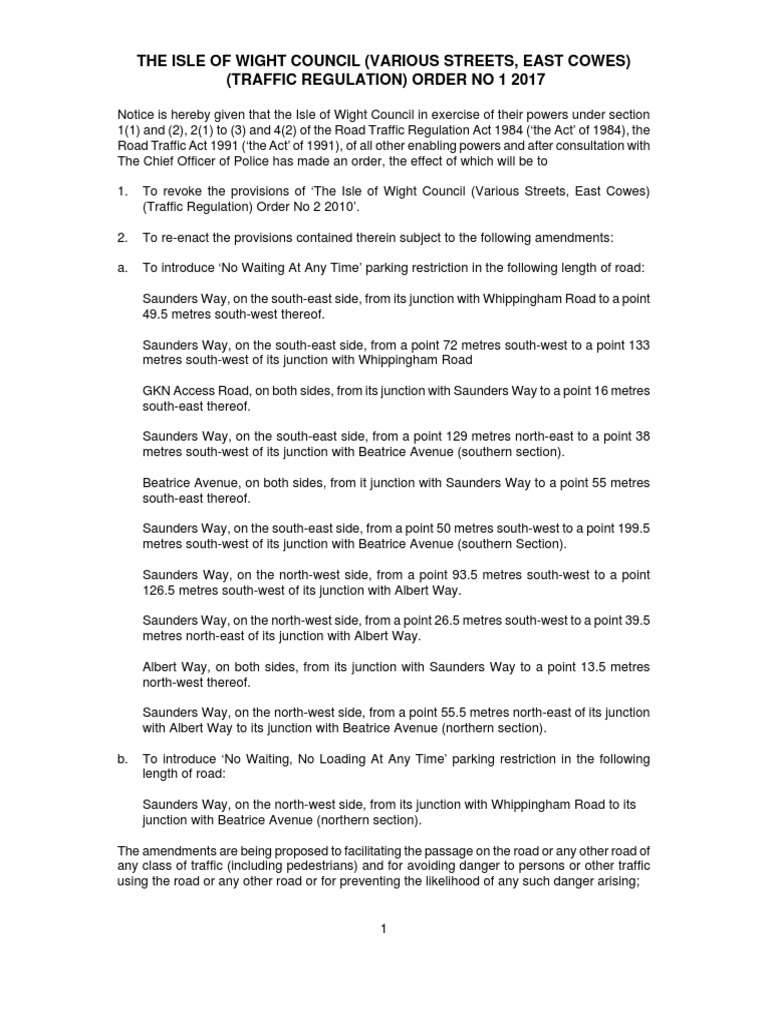 Saunders Way Traffic Orders | PDF | Legal Documents | Constitutional Law