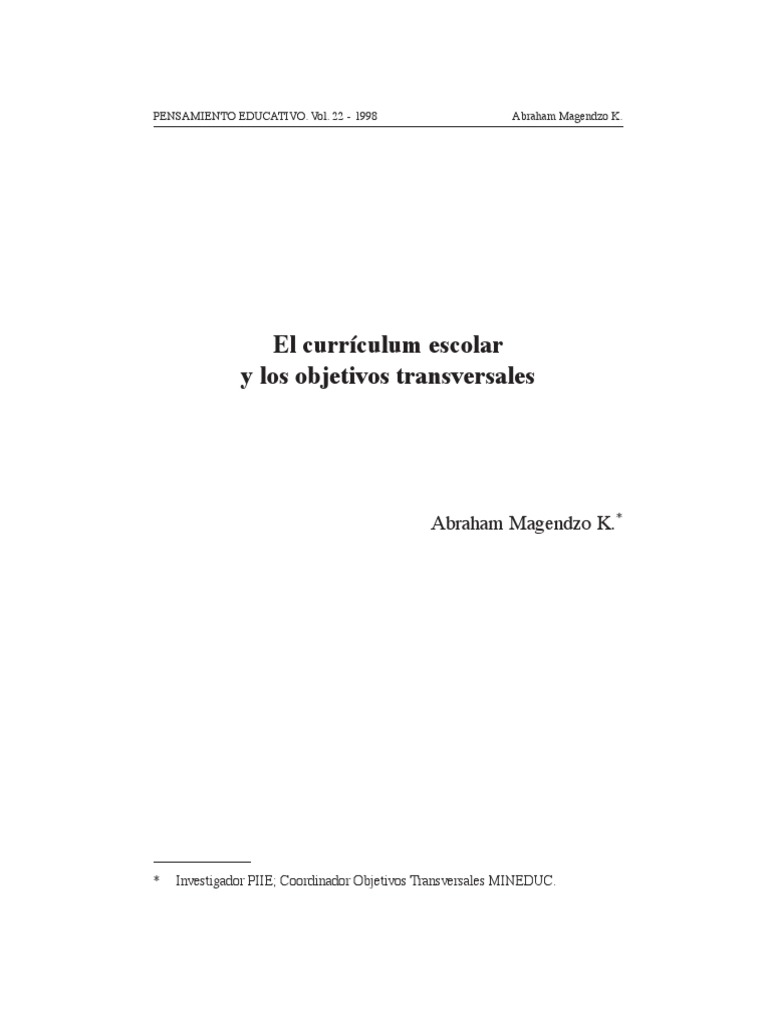 Objetivos Transversales en el Currículum Escolar | PDF
