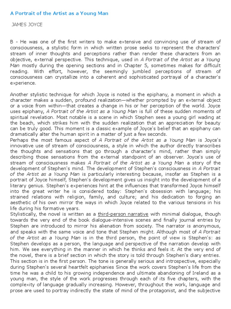 A Portrait of The Artist As A Young Man Scurt - SHORT ANALYSIS | PDF ...