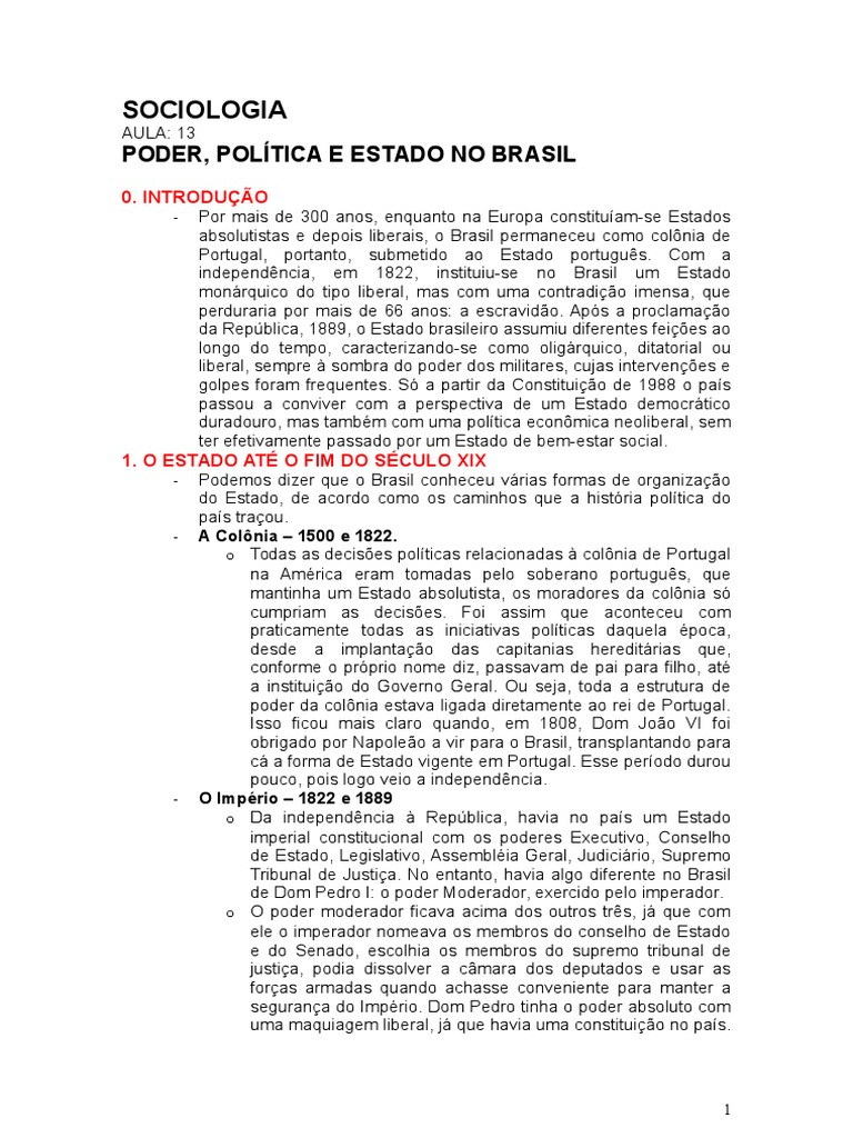 13 - Poder, Política e Estado No Brasil | PDF | Brasil | República