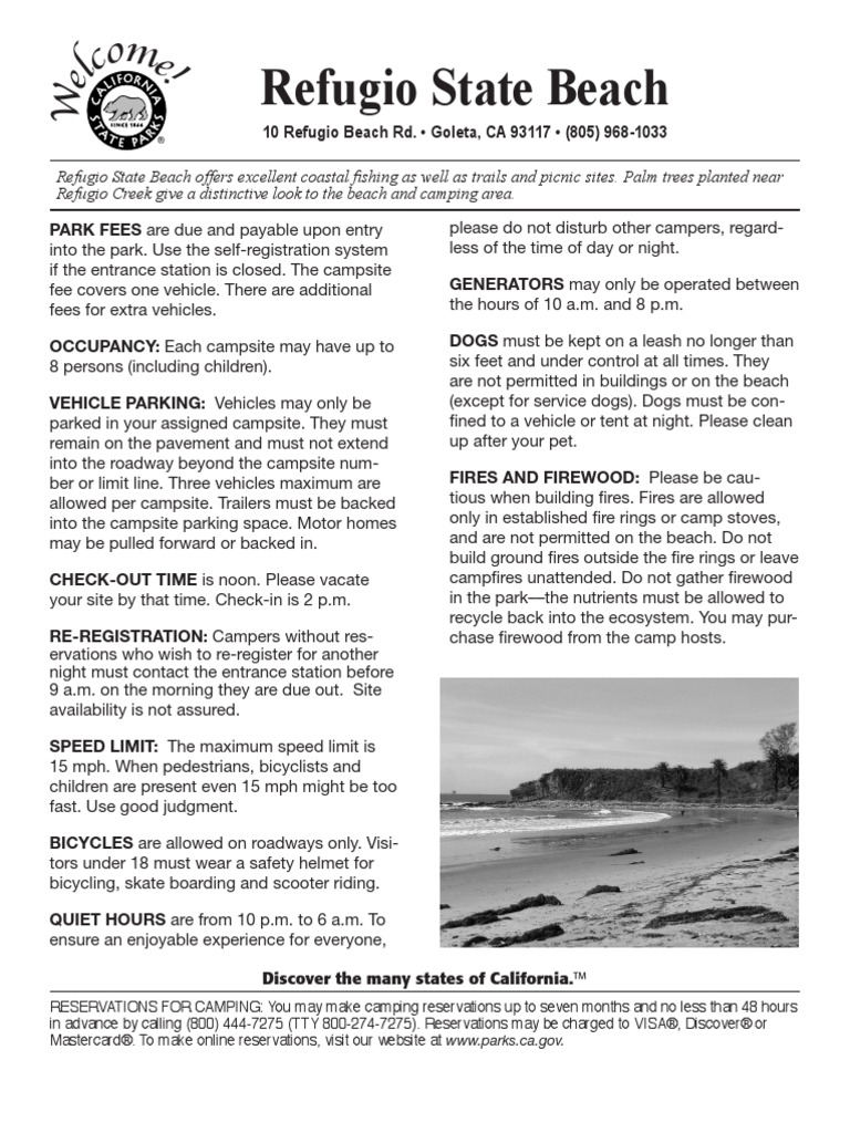 Refugio State Beach Campground Map | Download Free PDF | Campsite | Camping
