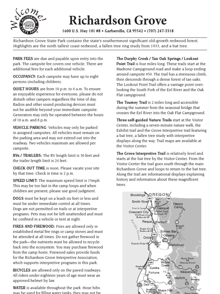 Richardson Grove State Park Campground Map | Campsite | Trail