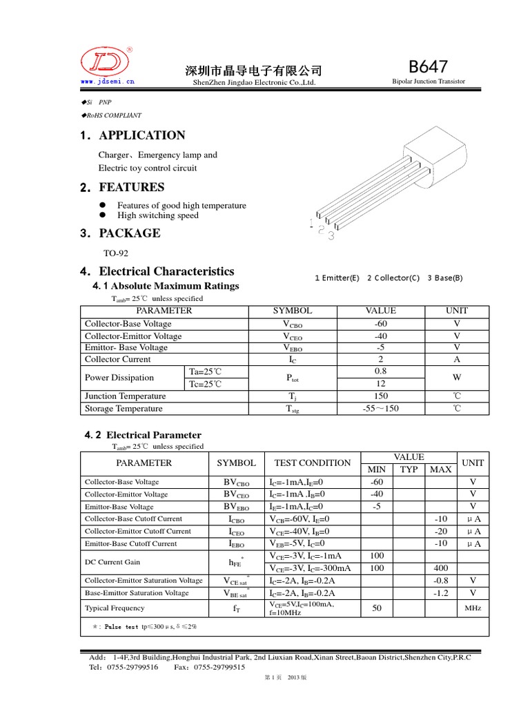 BJT Transistor Specs & Data Sheet | PDF