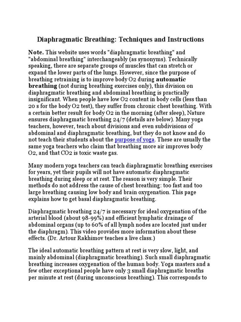 Diaphragmatic Breathing: Techniques and Instructions | PDF | Breathing ...