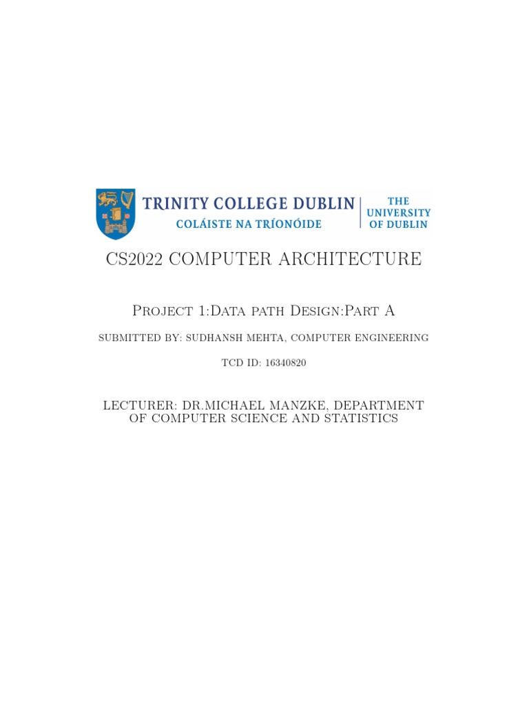 Cs2022 Computer Architecture: Project 1:data Path Design:Part A | PDF