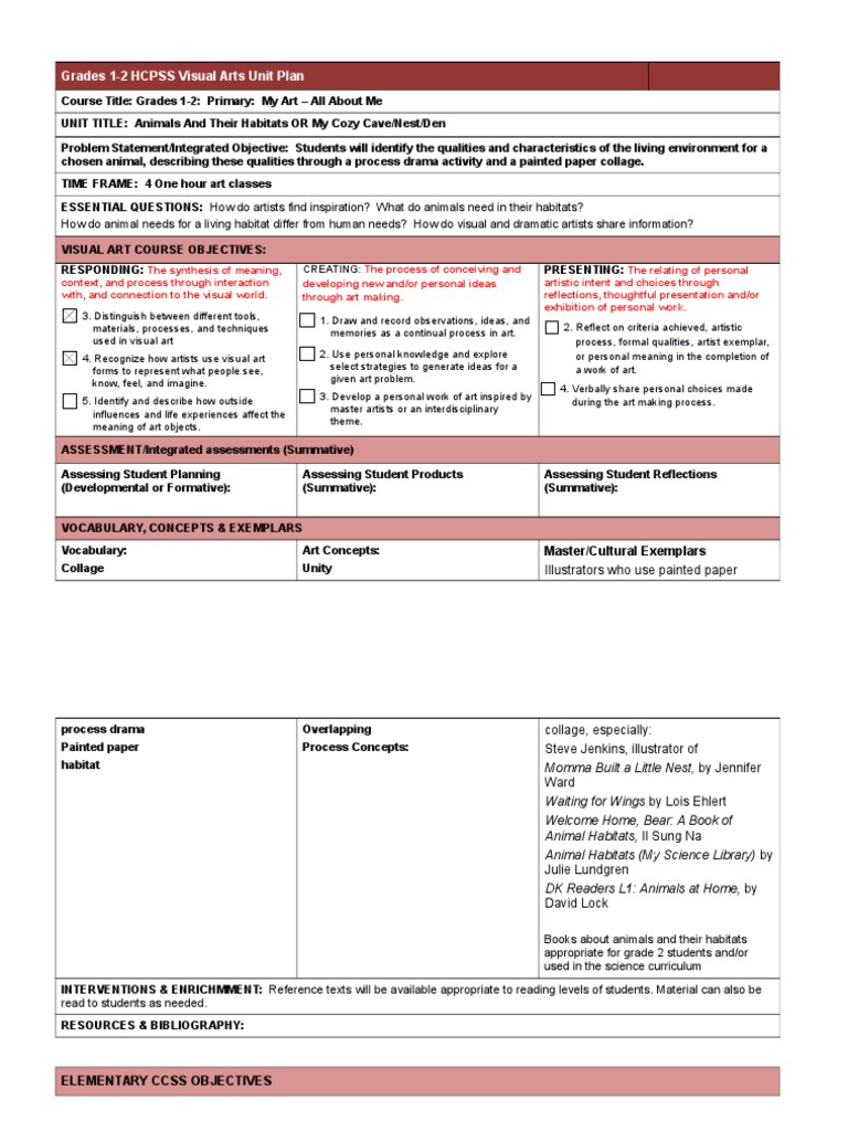 Grades 1-2 HCPSS Visual Arts Unit Plan | PDF | Educational Assessment ...