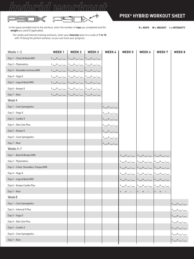 Workout Sheet-hybrid p90x p90xplus | Management Of Obesity | Physical ...