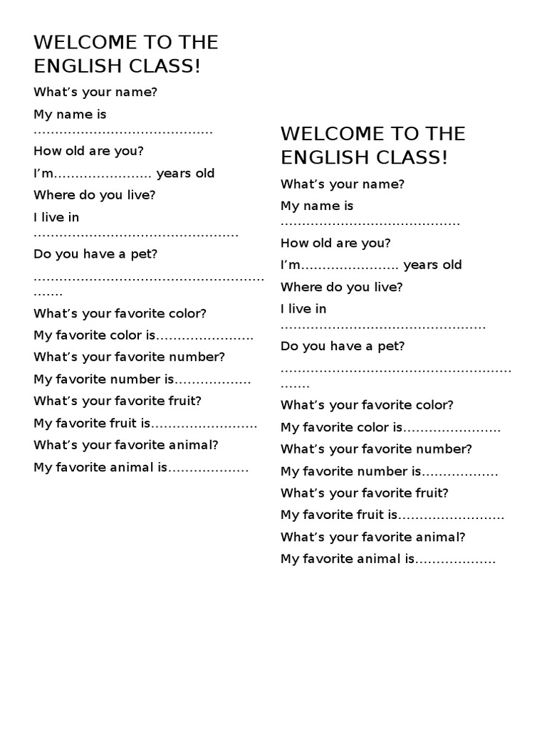 Welcome To The English Class | PDF