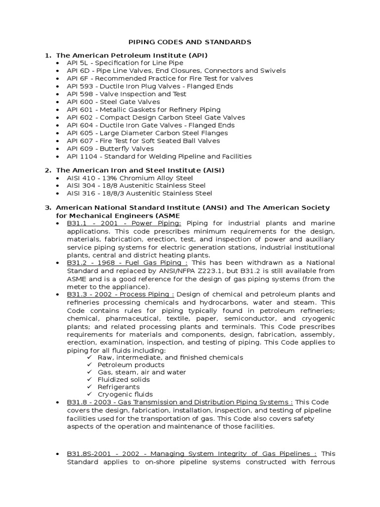 Piping Codes and Standards Guide | PDF | Pipe (Fluid Conveyance) | Concrete