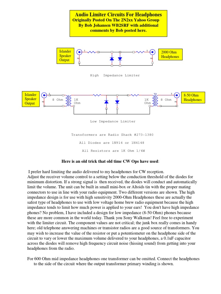 Audio Limiter Circuits For Headphones | PDF | Headphones | Electrical ...