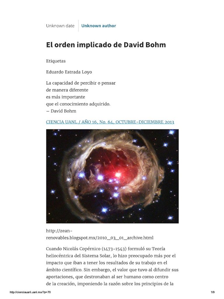 El Orden Implicado de David Bohm | PDF