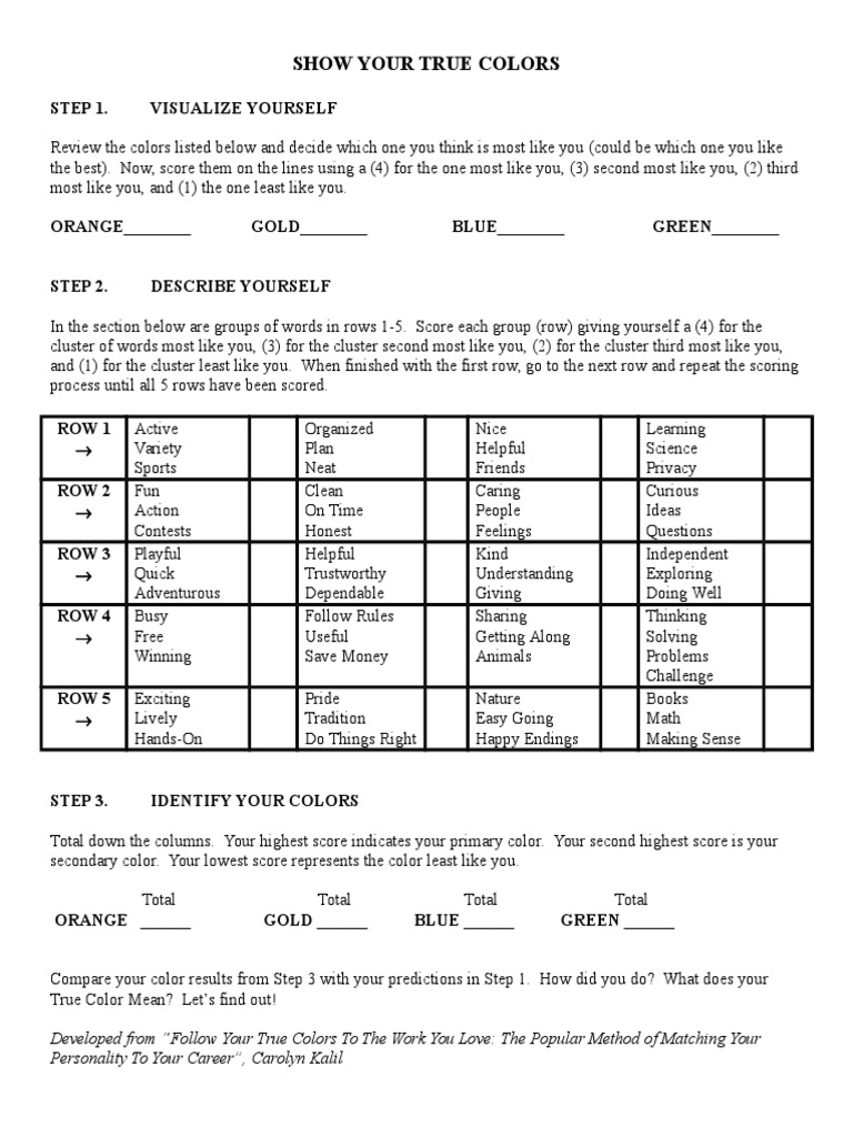 Show Your True Colors 1 5b1 5d | PDF | Color | Behavioural Sciences