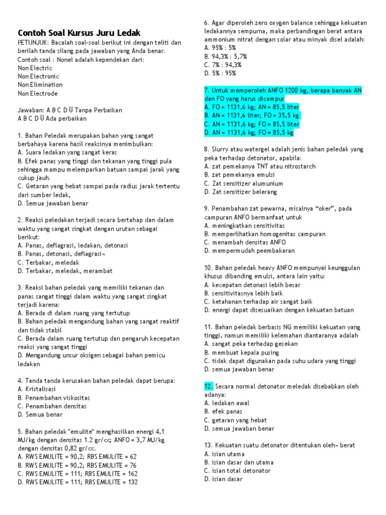 Contoh Soal Kursus Juru Ledak | PDF