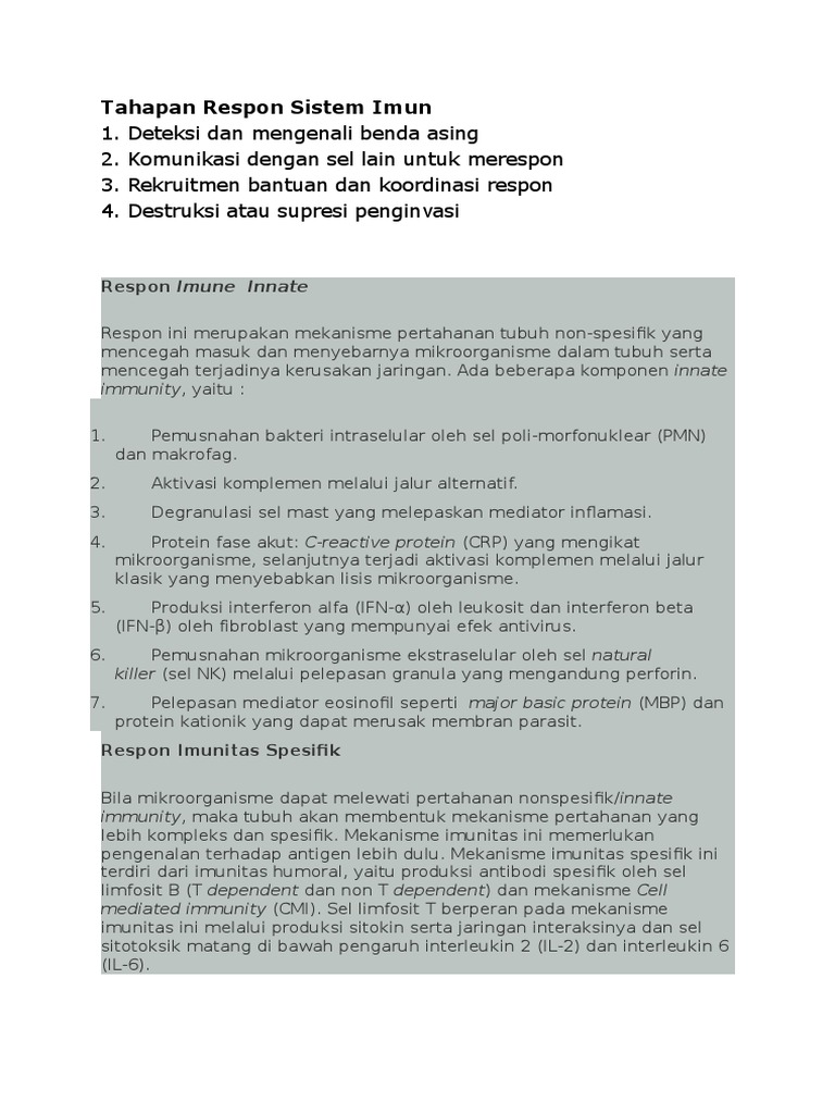 Tahapan Respon Sistem Imun | PDF