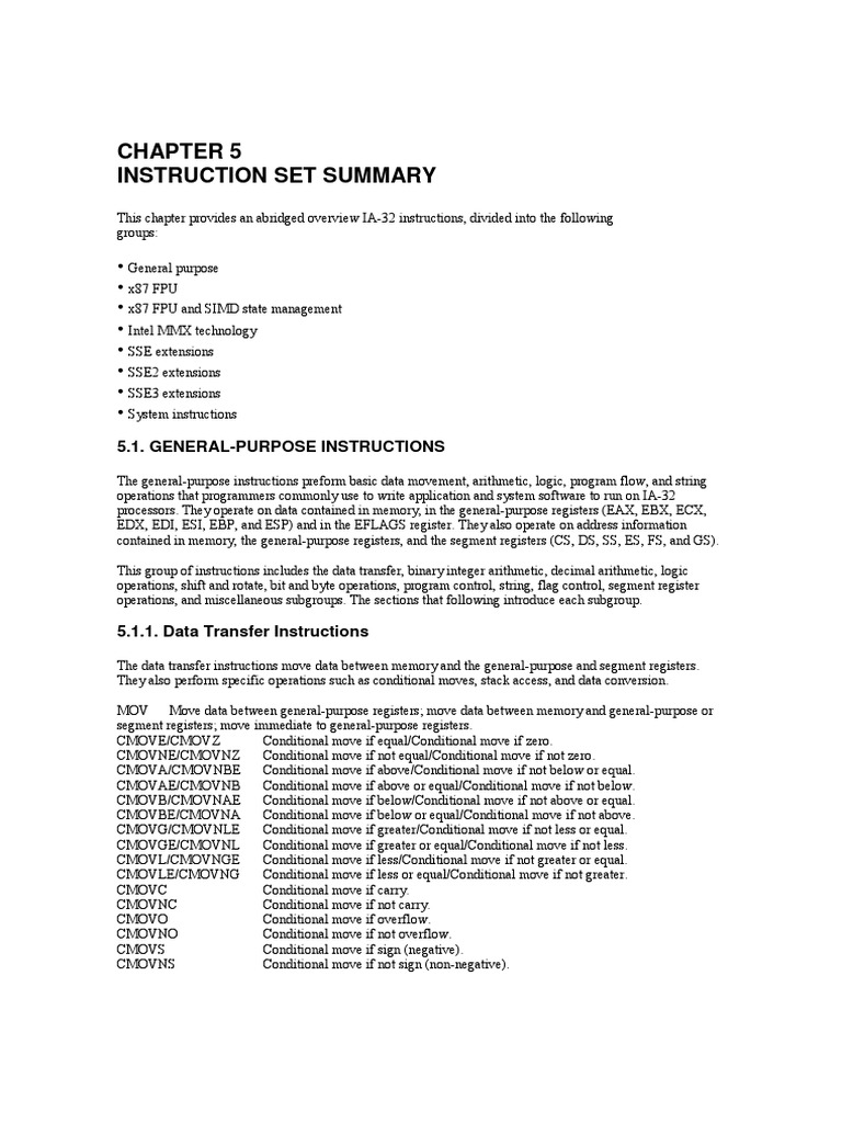 IA-32 Instruction Set Overview | PDF | Integer (Computer Science) | X86 Architecture