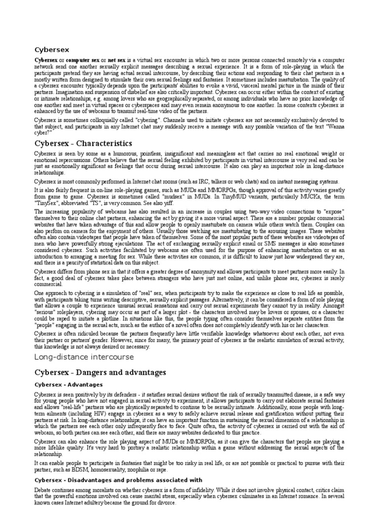Cyber Sex Pdf Human Sexuality Sexuality