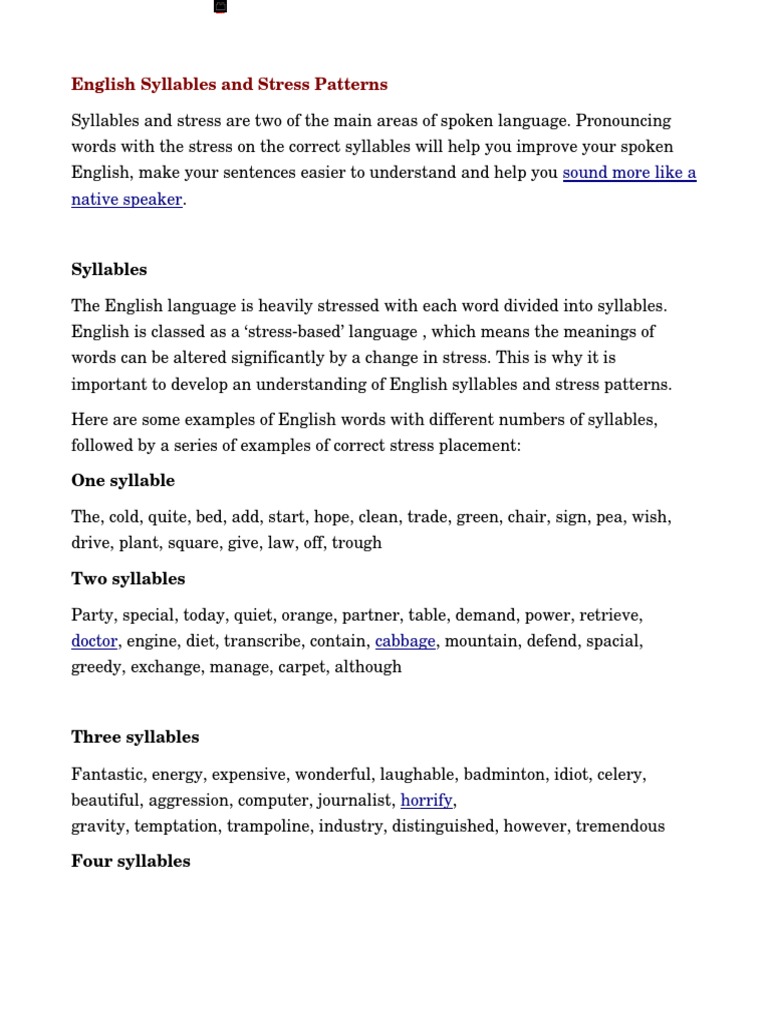 Sound More Like A Native Speaker: English Syllables and Stress Patterns ...