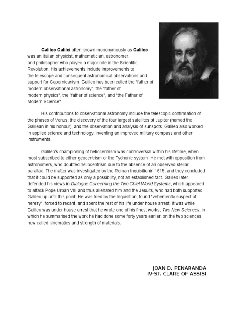 Galileo Galilei Often Known: Dialogue Concerning The Two Chief World ...