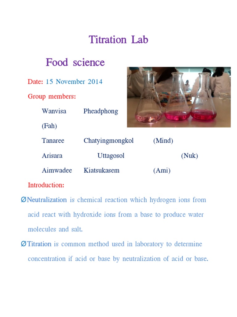 Titration Lab Food Science: Date: Group Members | Download Free PDF ...
